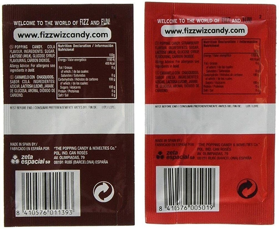 10x Fizz Wiz Super Loud Popping Action 5x Cola & 5x Strawberry Flavor ...