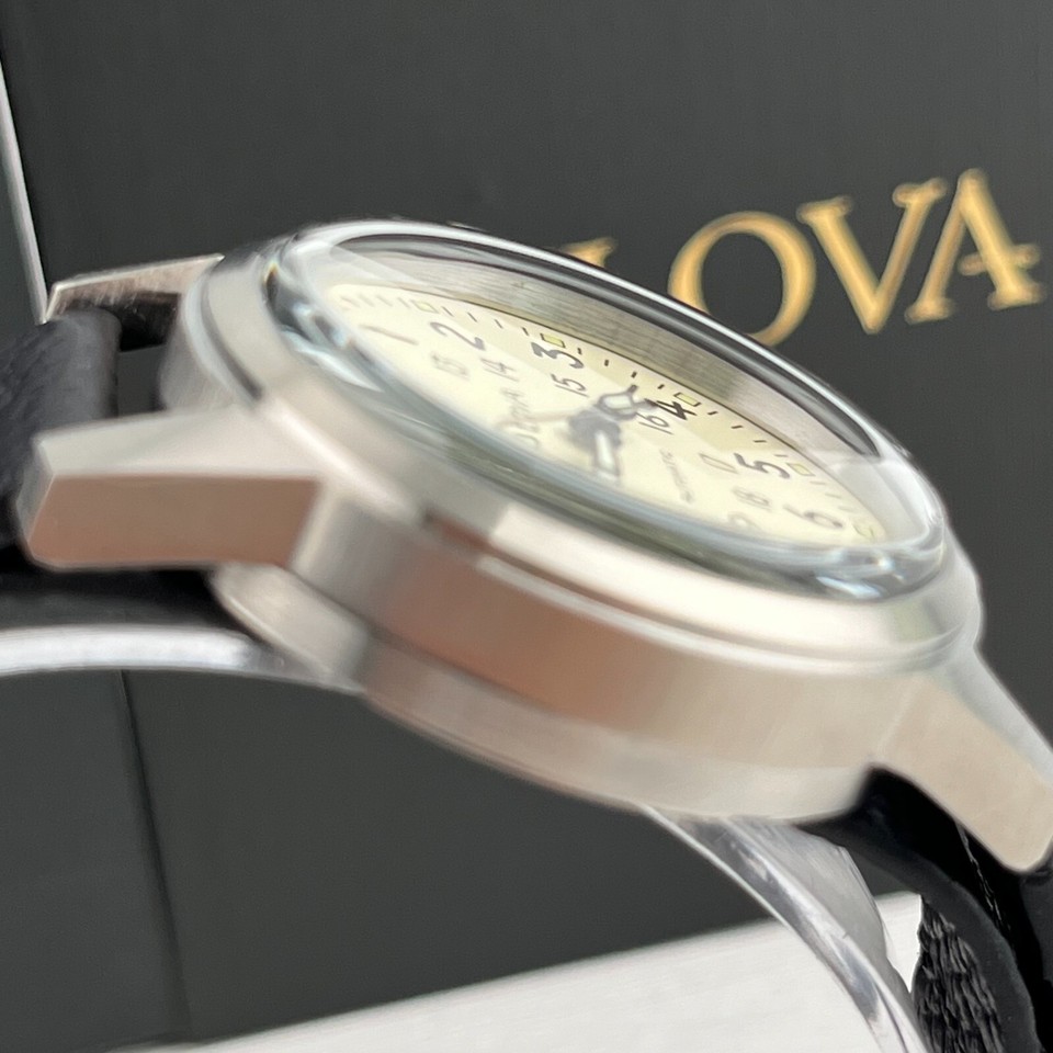 Bulova Hack 96A246 Men's Watch 38MM Ivory Dial Leather Strap Watch ...