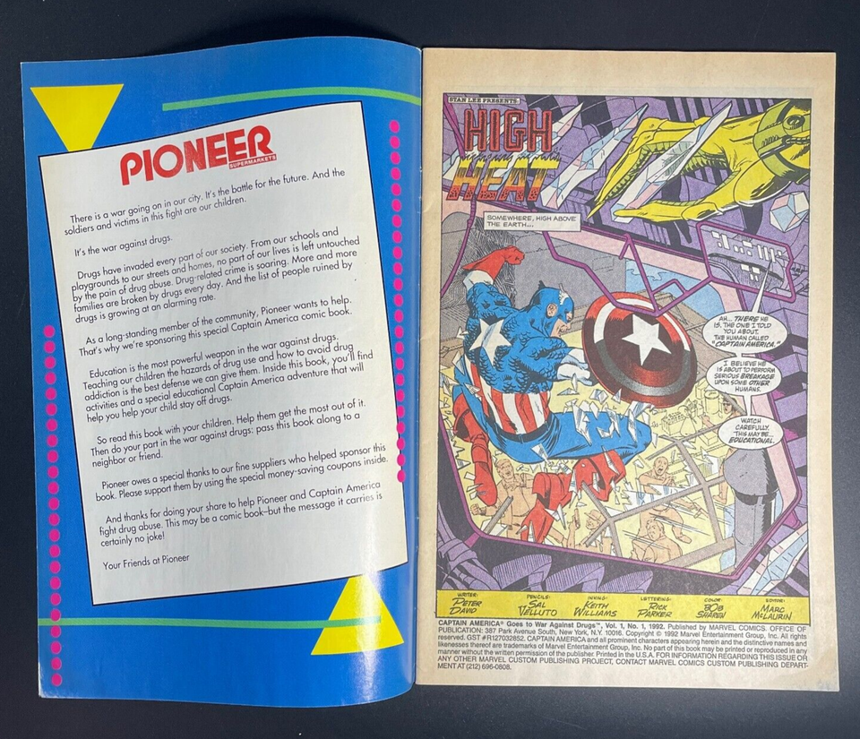 Marvel CAPTAIN AMERICA GOES TO WAR AGAINST DRUGS #1 Comic PIONEER John ...