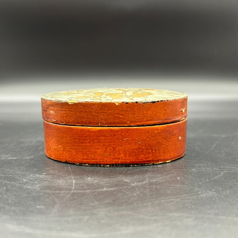 Vtg Lacquered Wood Box with Silver & Brass Painted Flower Top Made in ...