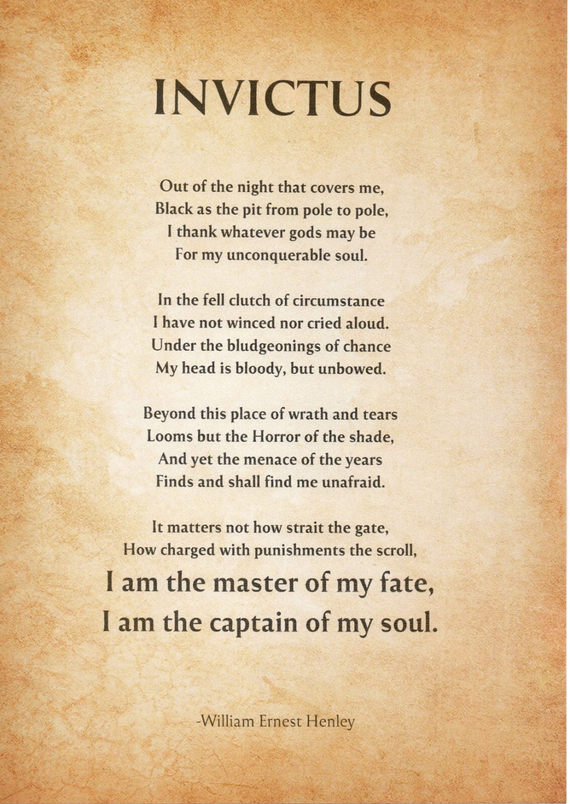 INVICTUS Inspirational Motivational Poem Quote Art Poster Vintage Style ...