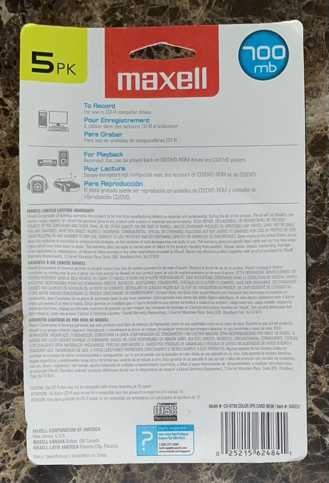 5 Pack Maxell Color CD-R Data - Music Photos - 80mins 700mb - NEW ...