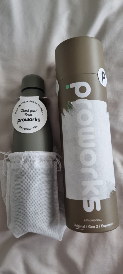 Proworks 0.5L Stainless Steel Reusable Water Bottle, Grey, Screw-On Lid ...