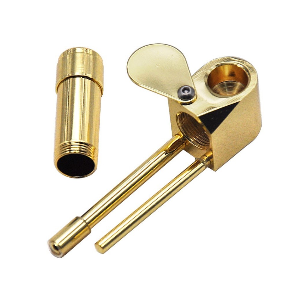 Brass Tobacco Smoking Pipe w/ Stash Storage Cylinder Chamber Metal w ...