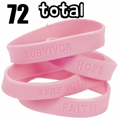 72 Bracelets Pink Breast Cancer Awareness Silicone Rubber Wristbands (6 ...
