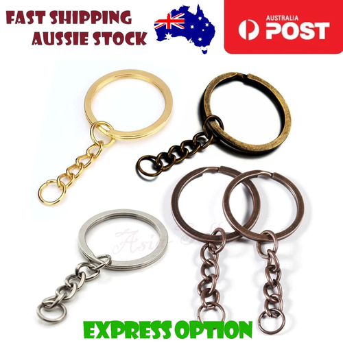 100x 25mm Gold Ancient Keyring Keychain Split Ring Chain Key Rings Key ...