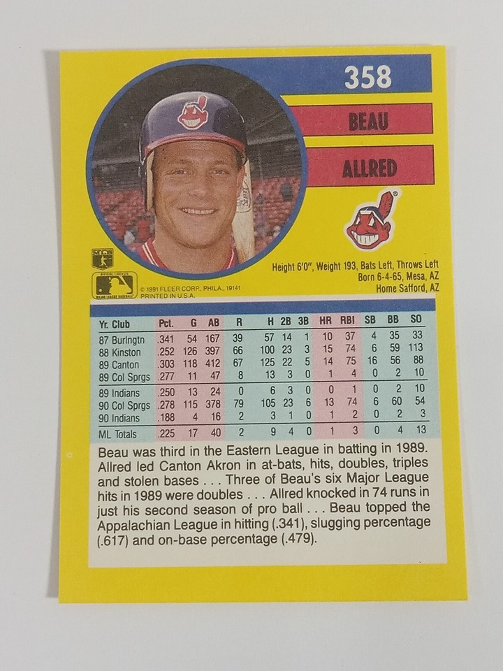 1991 Fleer MLB Baseball Cleveland Indians #358 Beau Allred | eBay