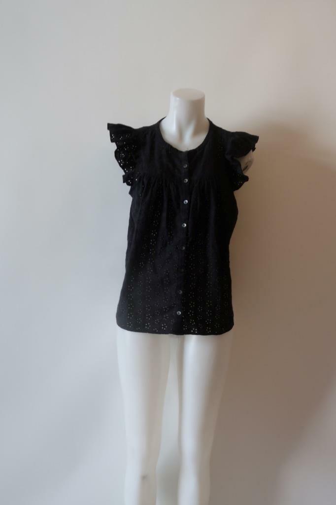 Womens Madewell Black Eyelet Design Button Down Blous… - Gem