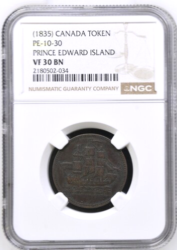 1835 Canada Prince Edward Island, 1/2 Penny Token NGC VF 30, Charlton ...