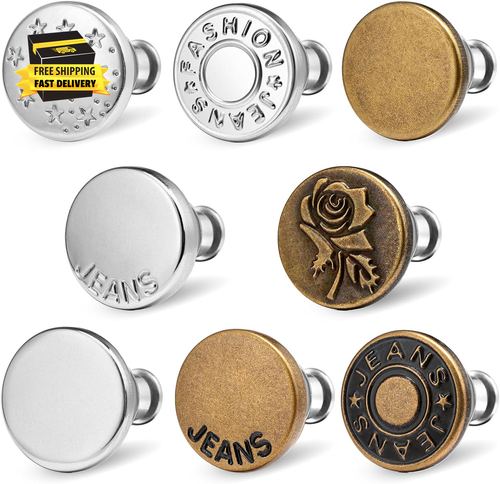 8 Sets Button Pins for Jeans, No Sew Reusable Adjustable Loose Jeans ...