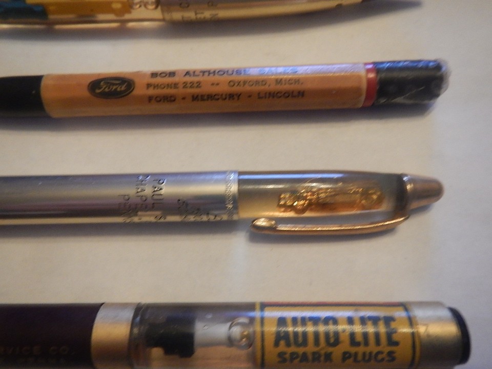Six Vintage mechanical pencils Chevrolet Buick Ford auto-lite Sunoco ...
