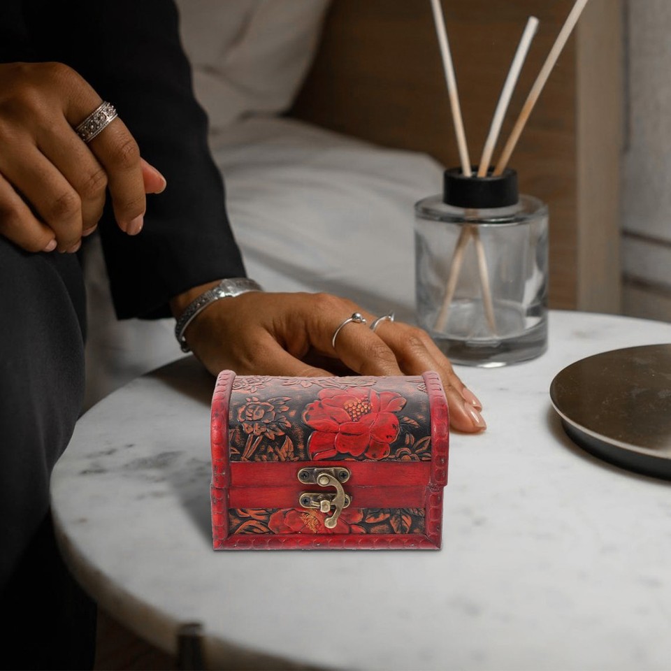 Treasure Chest Retro Box Wood Keepsake Jewelry Box Vintage Trinket Box ...