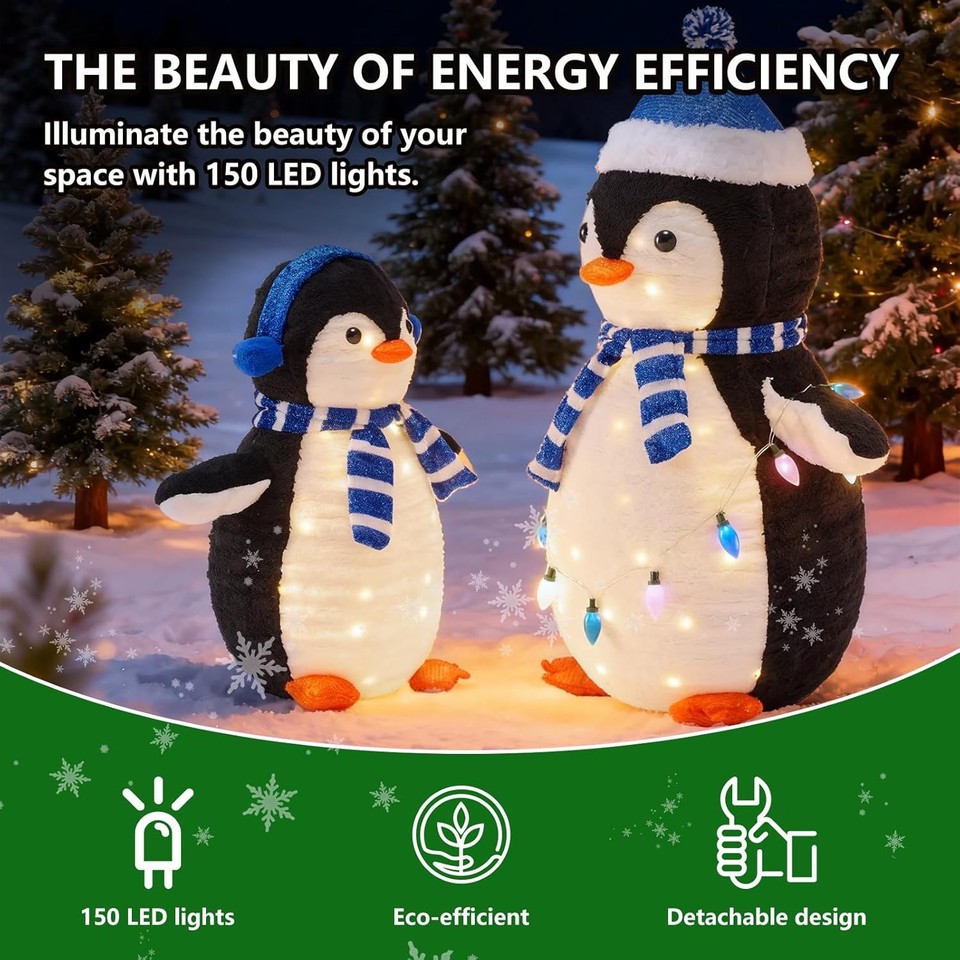 2PCS Lighted Penguin Family Outdoor Yard Christmas Party Decoration ...