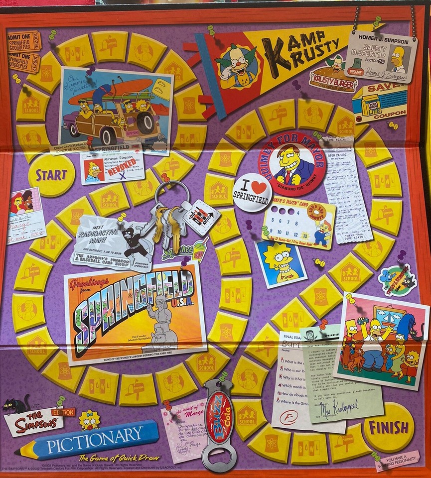 The Simpsons Edition PICTIONARY Family Board Game USAopoly Complete ...