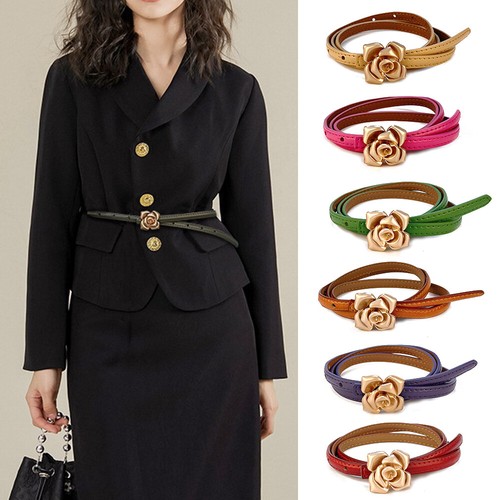 Women Genuine Leather Thin Belt Two-Layer Cowhide Narrow Waist Belt ...