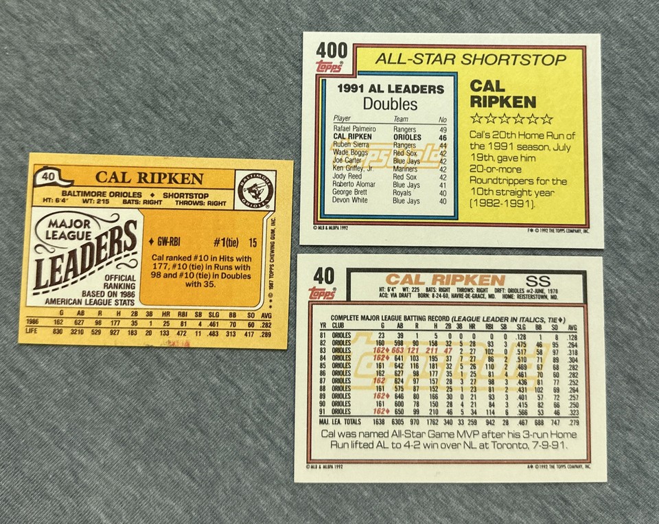1992 Topps Gold Winners #40 & #400 Cal Ripken Jr. ++++ | eBay