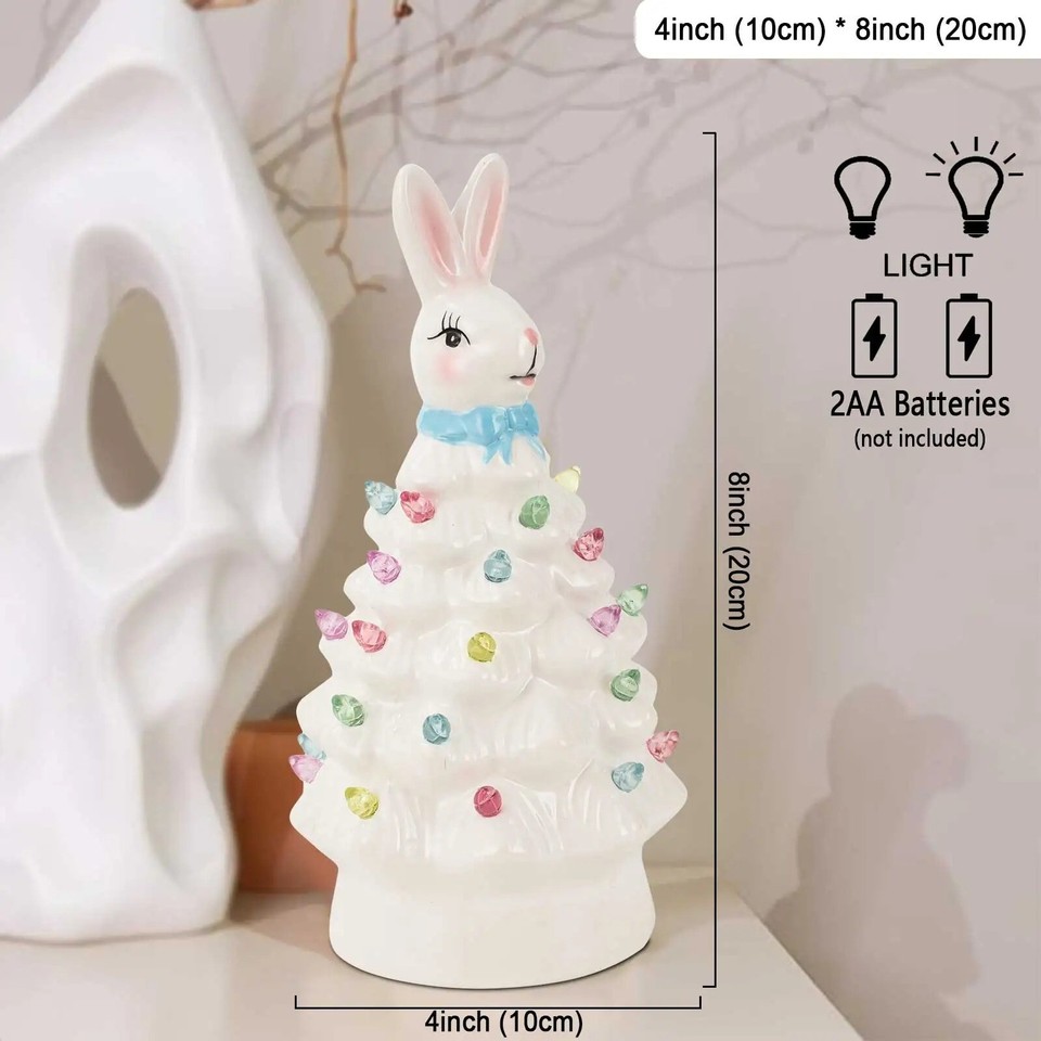 Ceramic Easter Bunny Tree Figurine with LED Light, Collectible Holiday ...