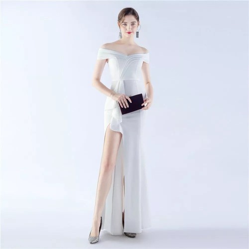 Robe Costume Élégant Long Blanc Slim Soirée Sirène Événement Fente ...