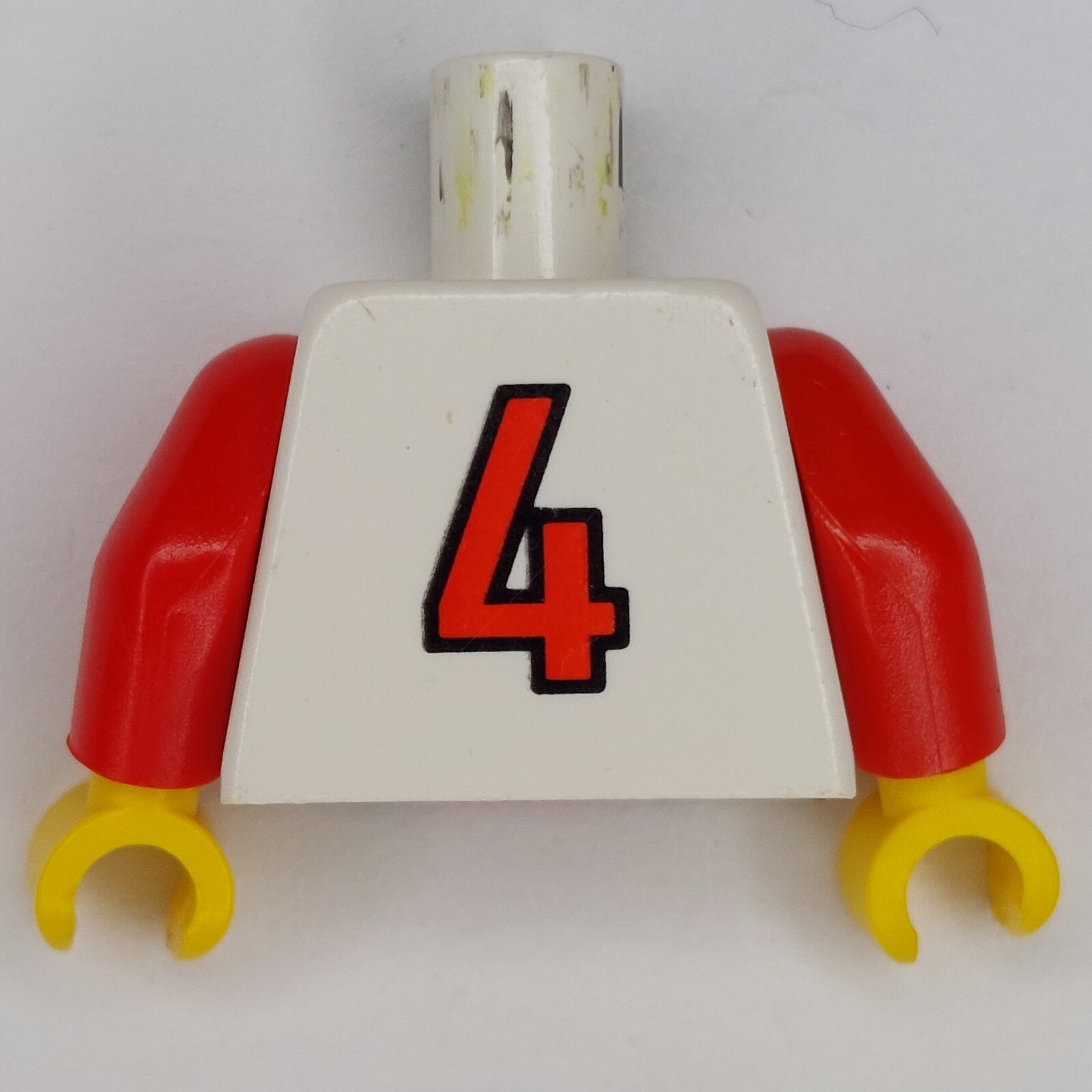 Lego White Torso Soccer Vertical Red and Blue Stripes Number 4 ...
