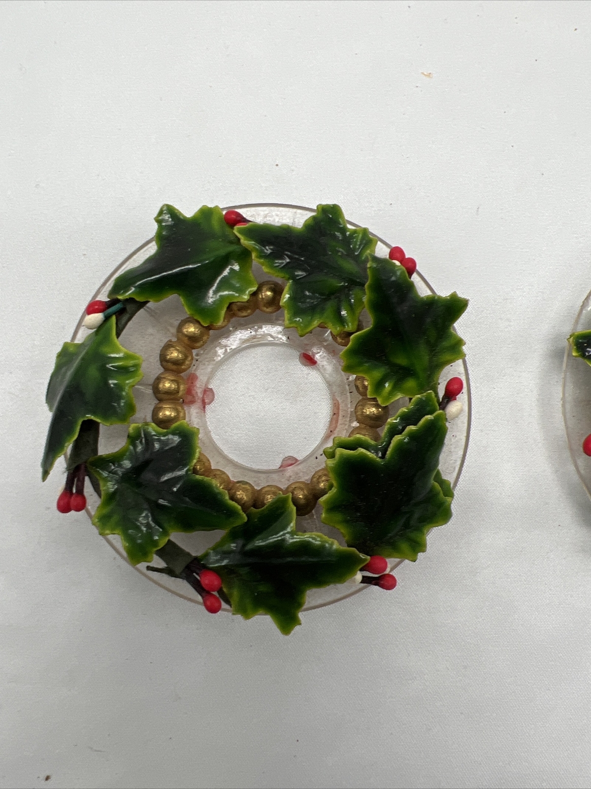 Vintage Paragon Wax Drip Catcher Green Red Holly Leaves Set Of 2 Kitsch ...