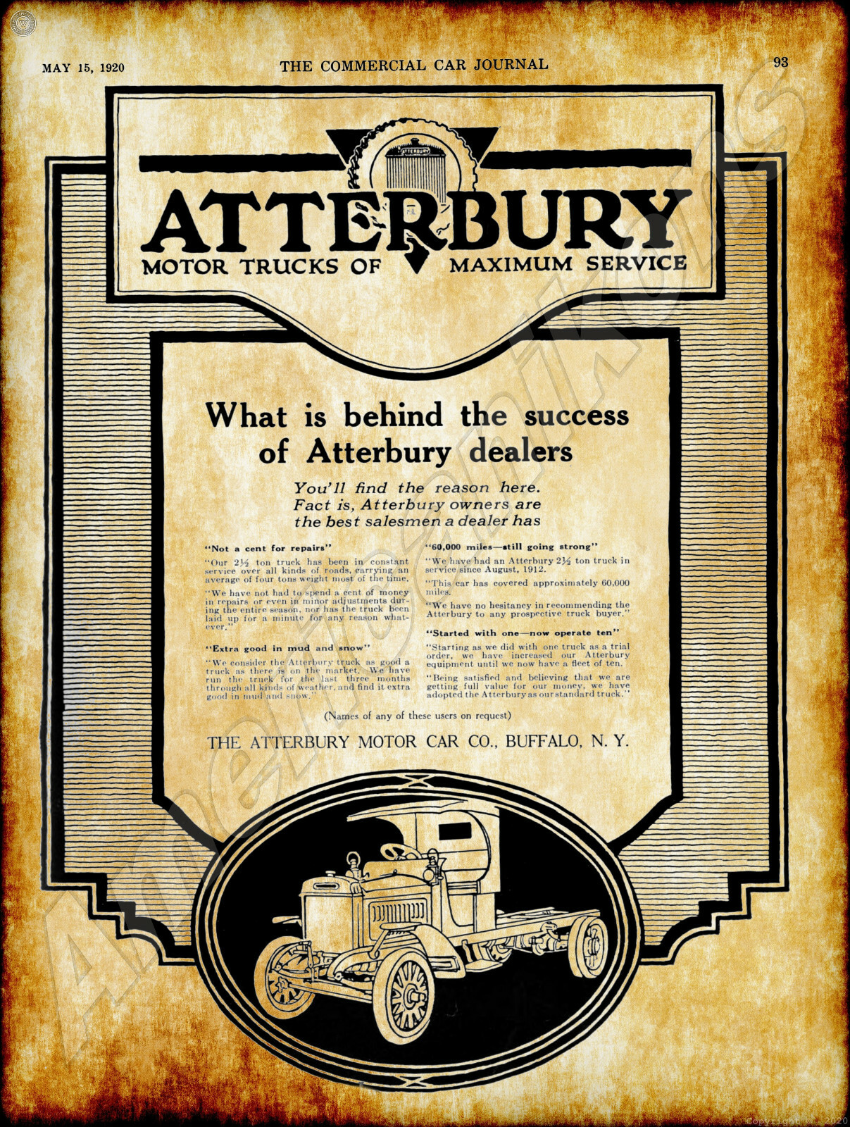 1920 Atterbury Trucks New Metal Sign: Atterbury Motor Car Co., Buffalo ...