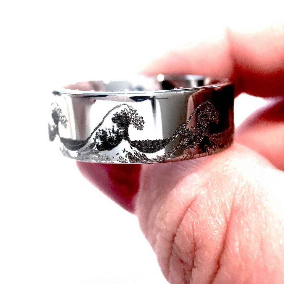 Ocean Wave Ring, Nature Ring, Mens Tungsten Wedding Bands, Men's ...