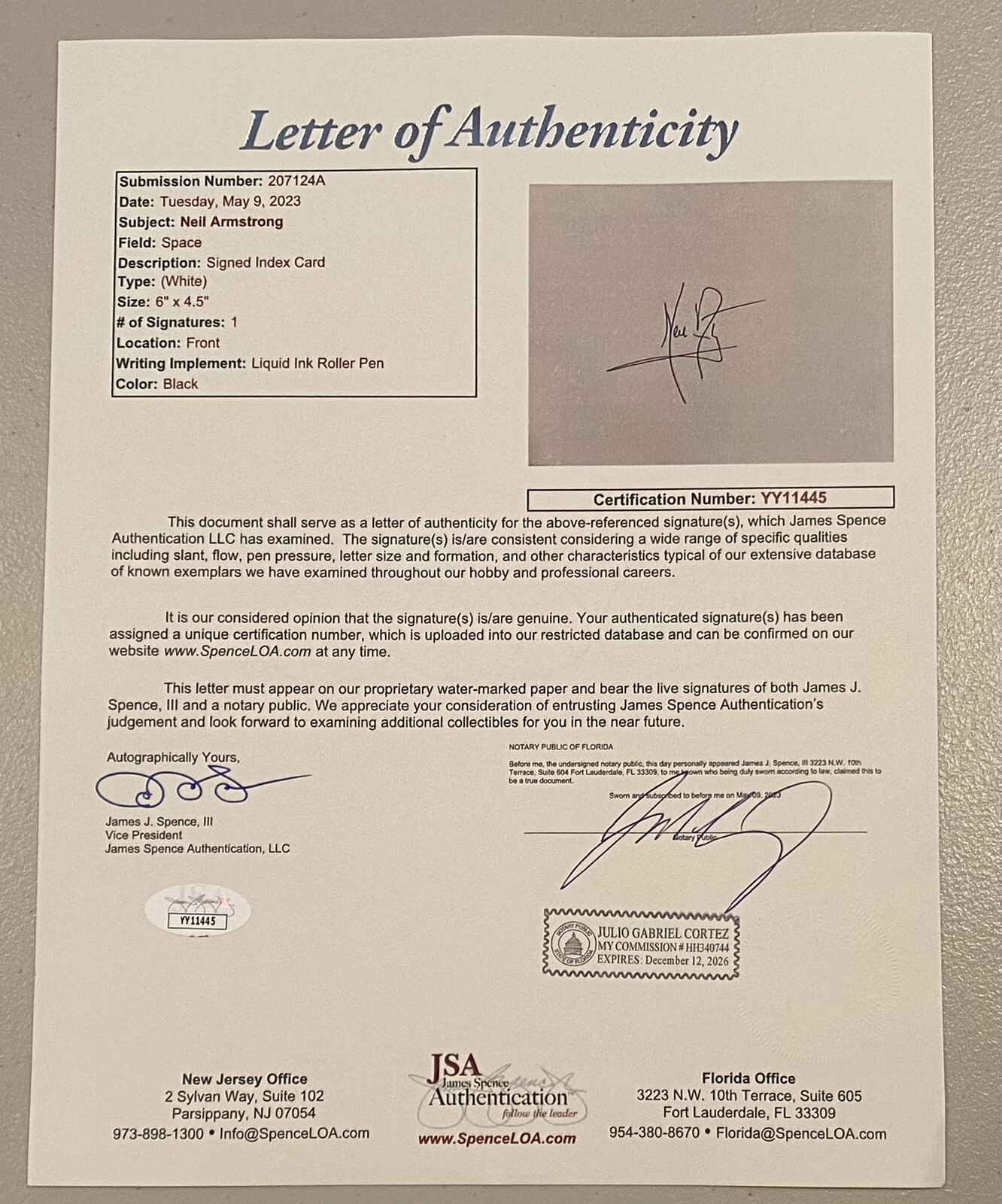 Neil Armstrong Signed Autographed 4.5 x 6 Card JSA LOA Apollo 11 NASA ...