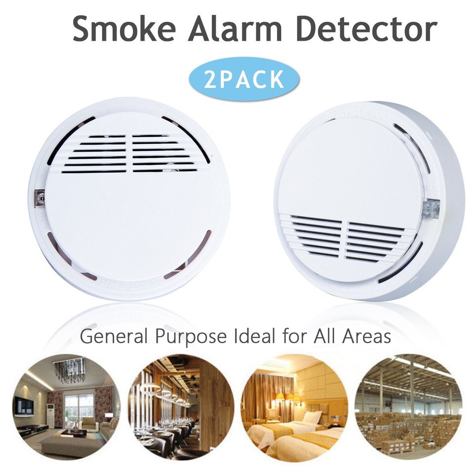 2 Pack Smoke Alarm Detector Home Fire Safety Sensor Alert Battery ...