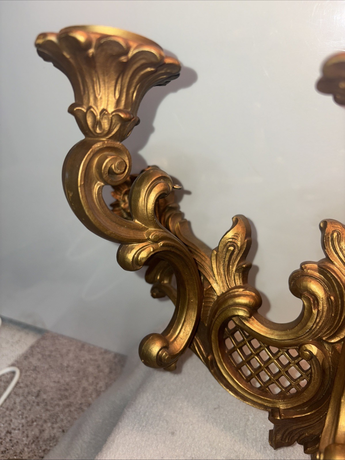 VINTAGE SYROCO 1966 WALL SCONCE HOLDS 3 TAPER CANDLES GOLD HOLLYWOOD ...