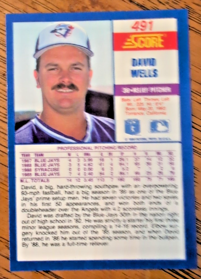DAVID WELLS Toronto Blue Jays 1990 Score Baseball Card #491 Mint | eBay