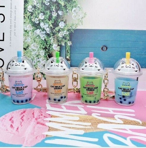 Boba Milk Tea Keychain Cat Milk Cap Series (Moving Liquid and Boba) New ...