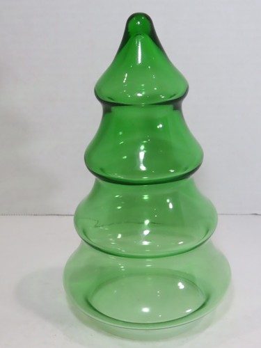 Vintage Green Glass Christmas Tree Fillable Candy Jar Container 7.5" H ...