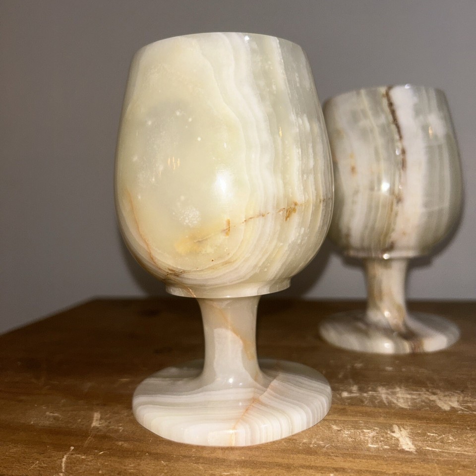 Marble Onyx Alabaster Goblets Chalet Glasses Set Of 4 Vintage | eBay
