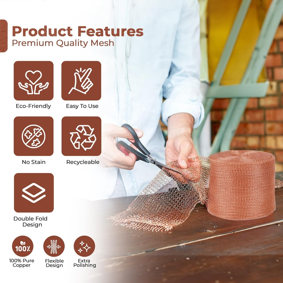 Copper Mesh Rodent Control 5in X 52ft Rustproof Copper Mesh Roll For ...