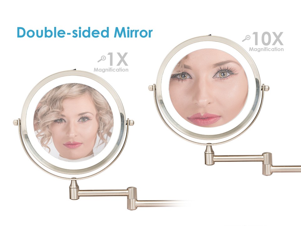 RUCCI | 1X/10X Magnifying Double-Sided LED Wall-Mounted Mirror (8.75"D ...
