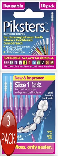 3 x Piksters Interdental Brush Size 1 Floss Sticks Toothpick Reusable ...