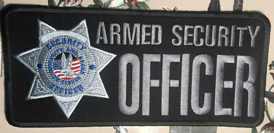 ARMED SECURITY OFFICER EMB PATCH 5X11 VELCROO ON BACK SILVER GRAY ON ...