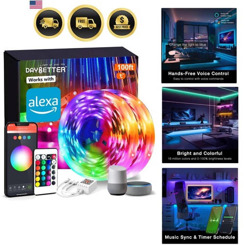 Smart WiFi Led Lights 100ft App Controlled Color Changing Led Strip ...