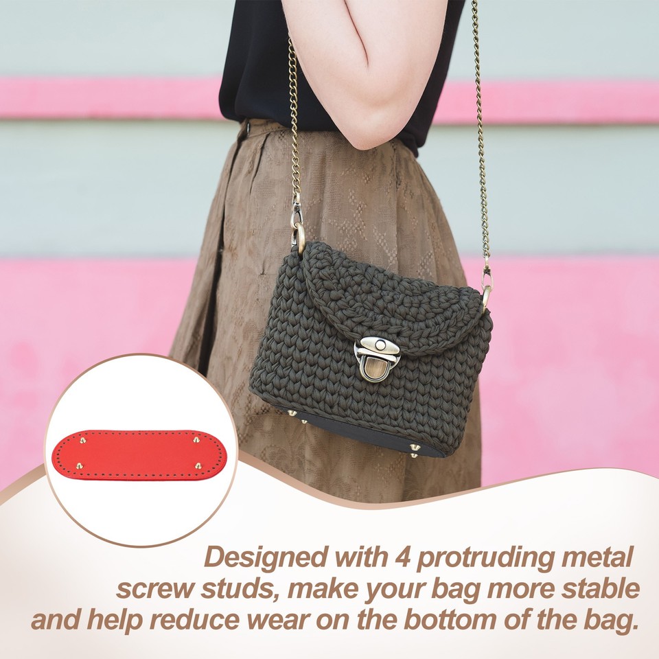 2Pcs Oval PU Leather Bag Bottom Shaper with Holes & Nails 9.8x4.7 Inch ...