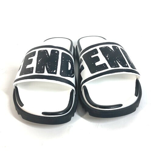 Fendi Roma Joshua Vides women logo slide sandals white black Used | eBay