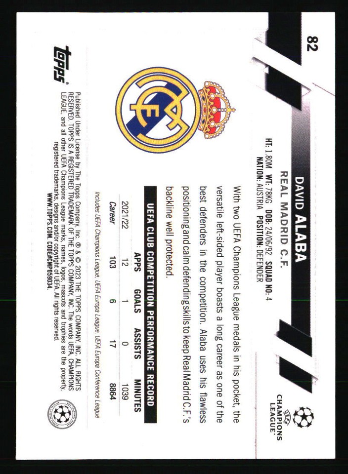 David Alaba 2022-23 Topps UEFA Club Carnaval Edition #82 SOCCER Card | eBay