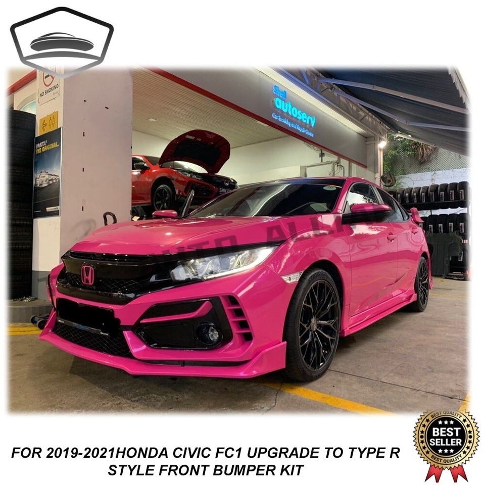 Front Bumper Cover Kit with Grille + Lip For 2016-2021 Honda Civic Type ...