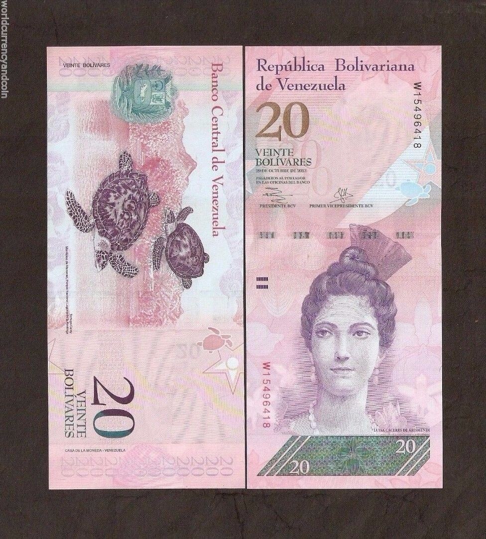 Venezuela 20 Bolivares P-91 2013 x 100 Pcs Lot BUNDLE Venezuelan TURTLE ...