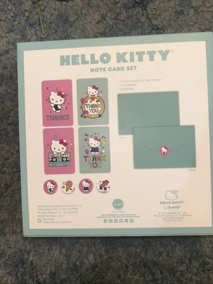 Sanrio Hello Kitty Box 12 Blank Thank You Note Card Set Stickers ...
