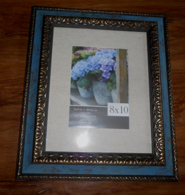 Blue and Gold Picture Frame - 8X10 Frame wit Linen Mat and Glass | eBay