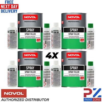4x NOVOL POLYESTER SPRAY FILLER KIT 1.2KG + THINNER & HARDENER | eBay