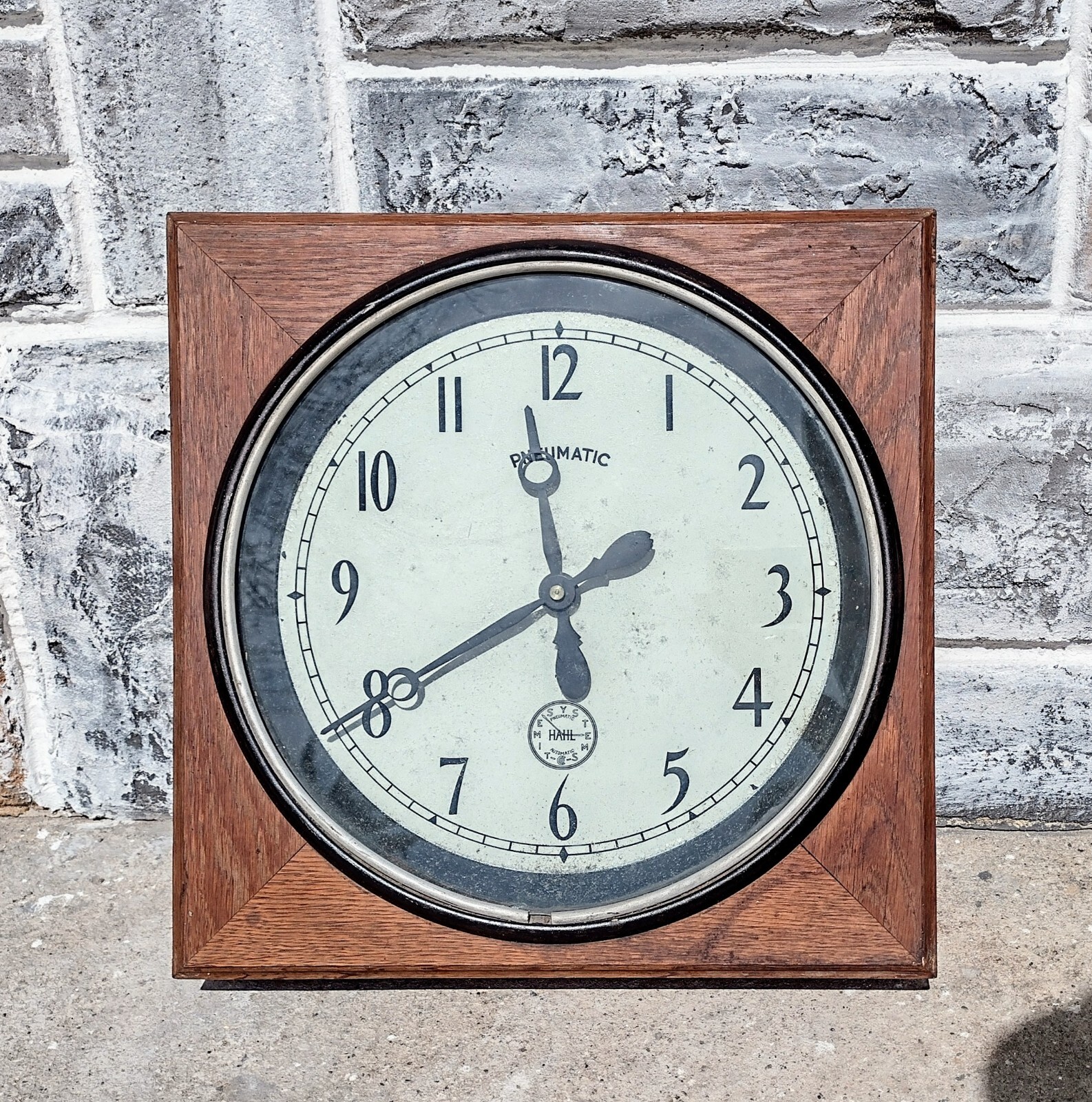 Antique Hahl Pneumatic Automatic Time Systems Wall Slave Clock in Oak ...