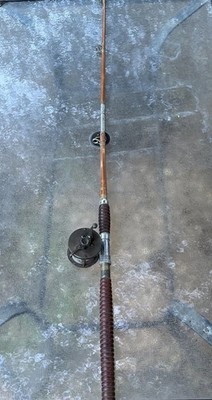 Vintage Antique Bamboo Cane Fishing Rod & Reel, 2 Piece, Bait Casting ...