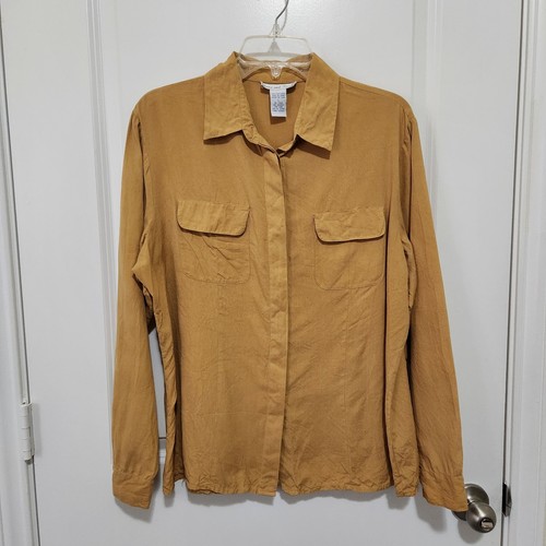 Anna And Frank Women's L Mustard Yellow 100% Silk Long Sleeve Button Up ...