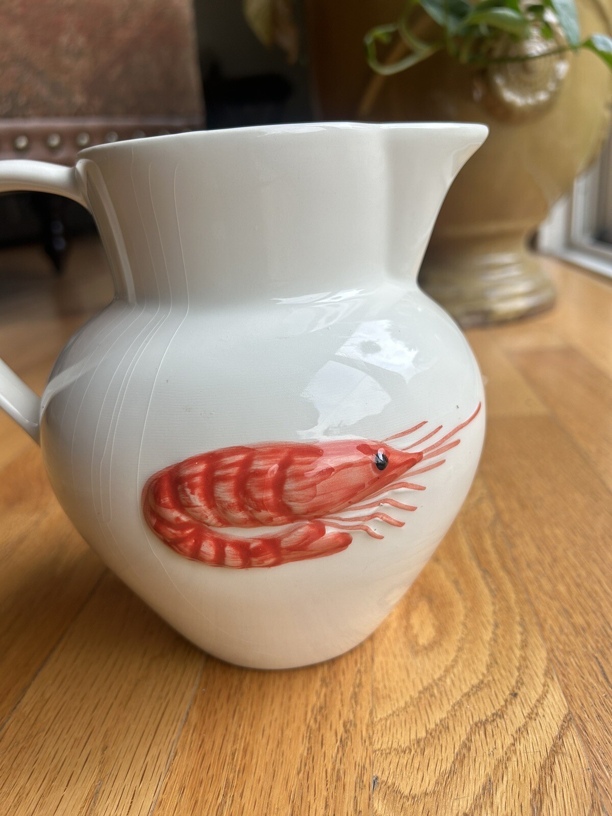 White Vintage Ceramic Pitcher Jug 3D Shrimps/Crawdad REAL Hand Painted ...